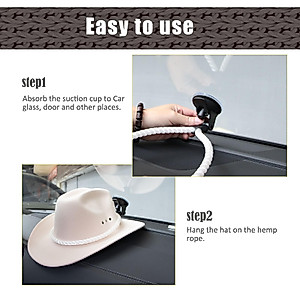 Yumfugu 1 PC Car Cowboy Hat Mounts with 35.4In Rope, 2.6In Plastic Automotive Dash Hat Rack Suction Cup Hook, Universal Vehicle Hat Holder Accessories for Cars Trucks SUVs Home Doors (Gray)