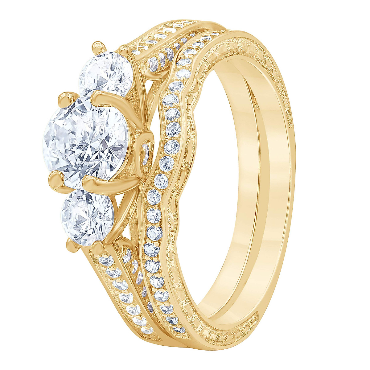 La4ve Diamonds Beyond Brilliance Beyond Brilliance Round Cut AAA Cubic Zirconia Engagement Ring Bridal Set for Women | Yellow Gold Plated Silver Ring | Fashion Jewelry for Her | Gift Box Included