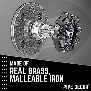 PIPE DECOR Coat Hook Black Industrial Water Spigot Valve Wall Mount with Real Iron Plumbing Flange for Home, Office or Retail Space 2-Pack