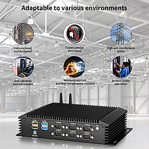 Kinupute Fanless Industrial PC, Mini Desktop Computer i7-7510U, Windows 10 Pro, 16G DDR4, 256G Msata SSD, Dual 2.5G LAN, 6xCOM RS232/RS485, HDMI/VGA, WiFi 5/BT4.0, Auto Power On, Full Metal Case