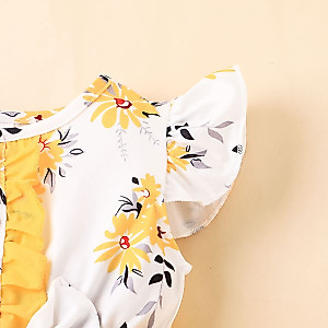 Onththr Toddler Baby Girls Tutu Dress Ruffle Sleeveless Splicing Floral Princess Dresses Summer Clothes Outfits (2T, Yellow)