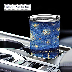 Midnight Starry Sky Stars Sparkling Stainless Steel thermal cups Leak-proof Lid and Straw travel mug for hot and cold drinks portable coffee tumbler 20 OZ