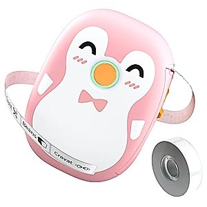 MUNBYN Penguin Label Maker Machine with Tape, Bluetooth Pocket Thermal Label Printer, Handheld Sticker Printer for Christmas Home Kitchen Study Use, Compatible with Android & iOS (Pink)