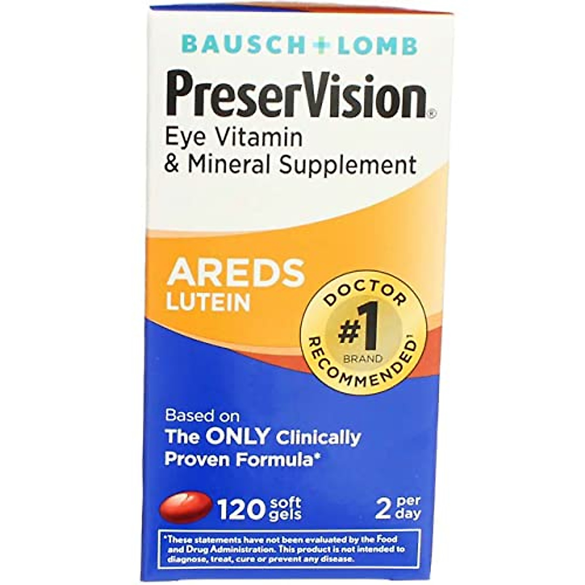 Bausch & Lomb PreserVision Eye Vitamin and Mineral Supplement, Lutein, 120 Soft Gel Formula (Pack of 1)