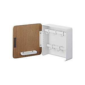 Yamazaki Home Square Magnetic Cabinet Accented Keychain Organizer | Steel + Wood | Key Storage, One Size, Ash