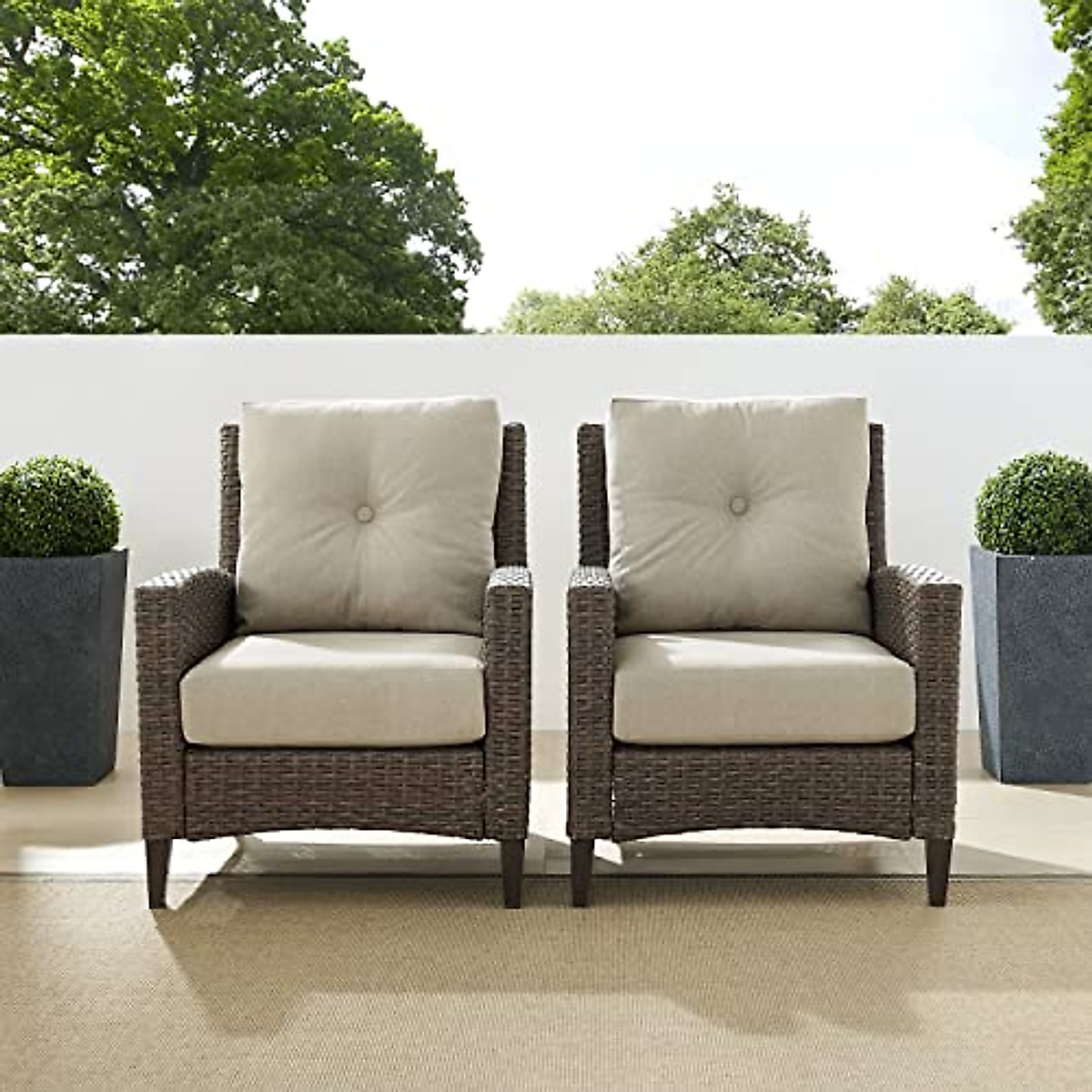 Crosley Furniture KO70210LB-OL Rockport Outdoor Wicker High Back Arm Chair, Set of 2, Light Brown