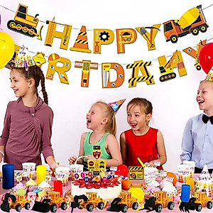 Newmemo 16pcs Construction Cake Topper Vehicles Cake Decoration Set Truck Excavator Tower Crane Cupcake Topper Traffic and Road Sign Decor Happy Birthday Party Supplies Favors for Kids Boys