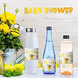 48 Pieces Bee Baby Shower Water Bottle Labels Bee Water Bottle Wrappers Bee Baby Shower Favor Decorative Baby Shower Sticker for Gender Reveal Baby Shower Party Decorations