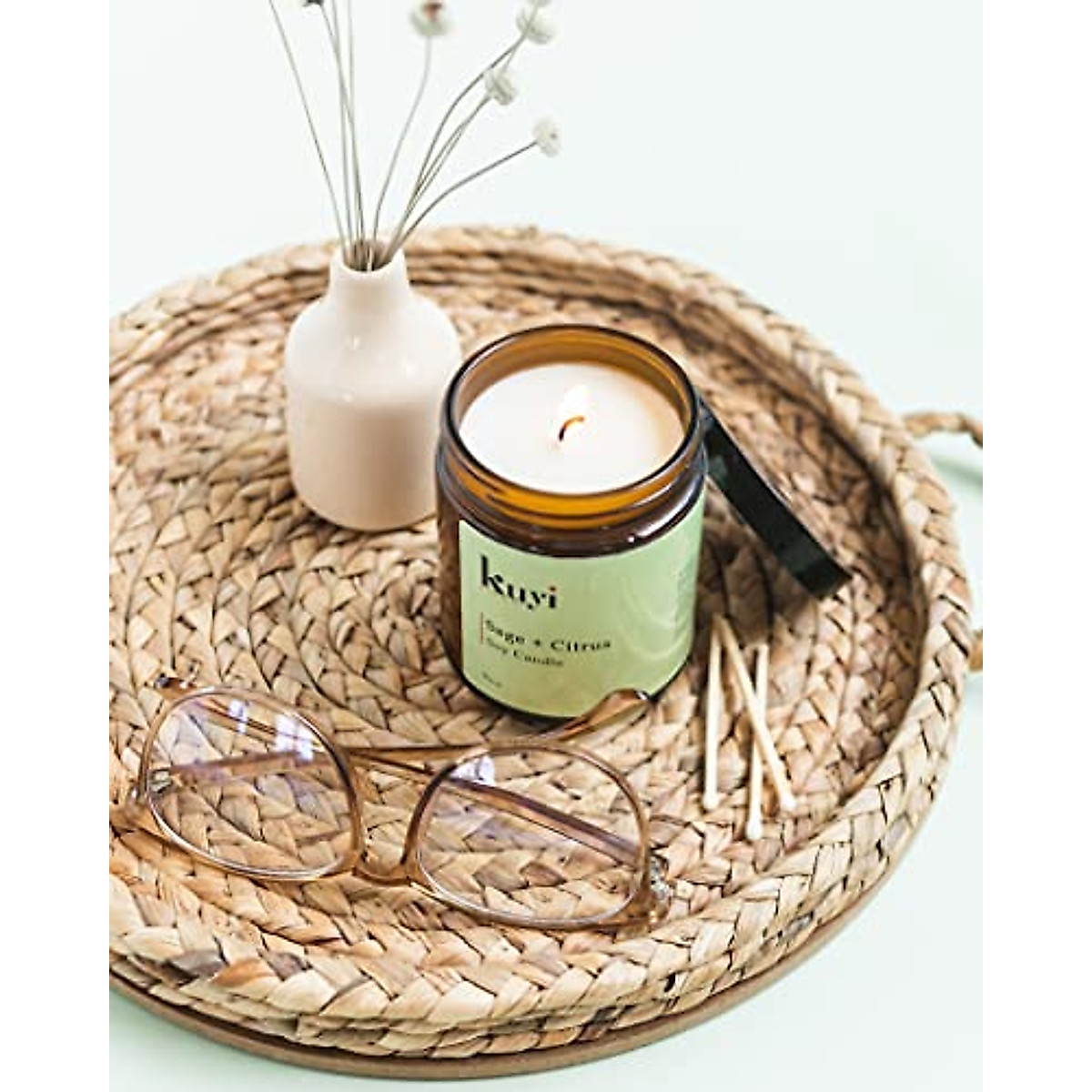 Kuyi Essentials Hand-Poured Premium Scented Aromatherapy Soy Candles for Home, Gifts for Women, 9oz Jar, 70 Hour + Burn Time (Sage & Citrus)