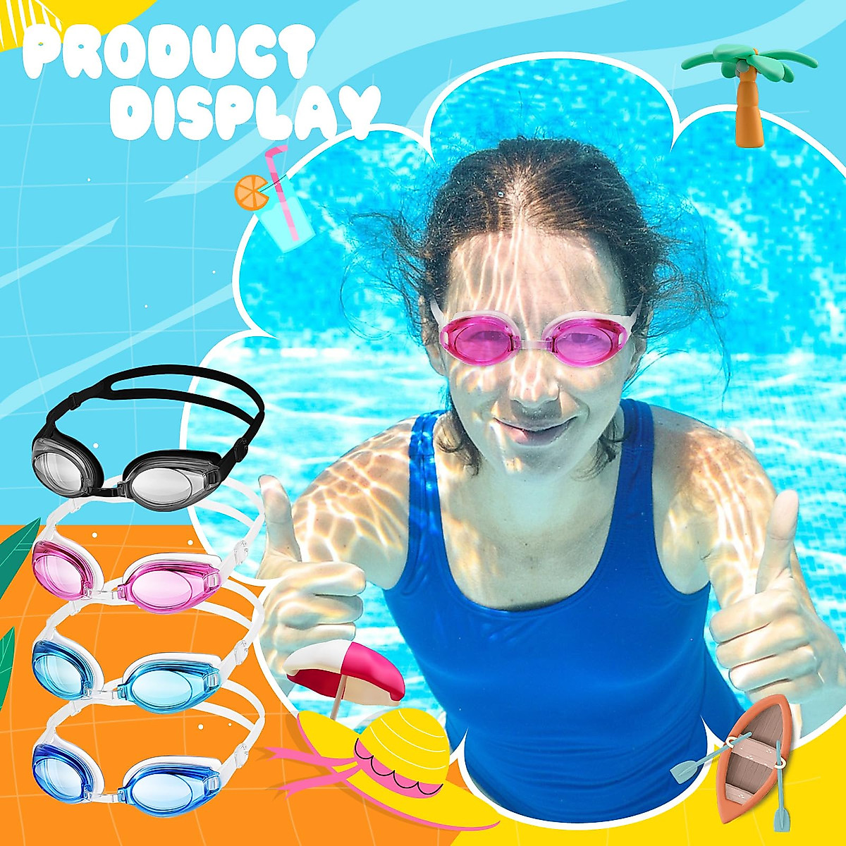 Kanayu 72 Pairs Swimming Goggles for Adult with 72 Set Ear Plug and Nose Clips Youth Anti Fog Water Sport Swim Goggles No Leaking Wide Vision Swim Glasses, 4 Color