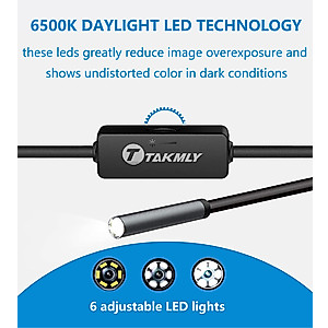 USB C Endoscope for OTG Android Phone, Computer, 5.5 mm Borescope Inspection Snake Camera Waterproof, 16.4 Ft Semi-Rigid Cord with 6 LED Lights, Compatible with Windows PC, MacBook