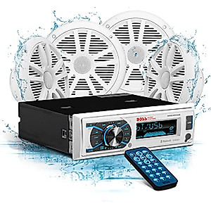 BOSS Audio Systems MCK632WB.64 Marine Stereo Package - Bluetooth, - - no CD DVD MP3 USB WMA AM FM Radio, 6.5 Inch Speakers, Antenna, Weatherproof