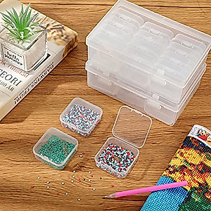 Blulu 24 Pcs Small Bead Organizer Plastic Bead Storage Containers Clear Plastic Storage Case Craft Containers with 2 Pcs Hinged Lid Clear Craft Cases (6.7 x 4.33 x 2.36 Inch, 2.12 x 2.12 x 0.79 Inch)