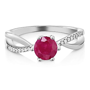 Gem Stone King 925 Sterling Silver Red Ruby Gemstone Birthstone Wedding Engagement Women's Ring 6 Prongs (1.24 Cttw Round) (Size 6)