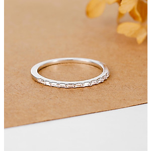 TIGRADE Half Eternity Ring for Her, Baguette Cubic Zirconia Anniversary Ring, Minimalist Bridal Statement Band Ultra Thin Stacking Ring (Silver, Size 7)