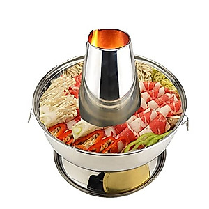3.5l Stainless Steel Hot Pot Chafing Dish Beijing Traditional Charcoal Hotpot Cooker Picnic Cookware Chinese hot pot (Color : Red copper)