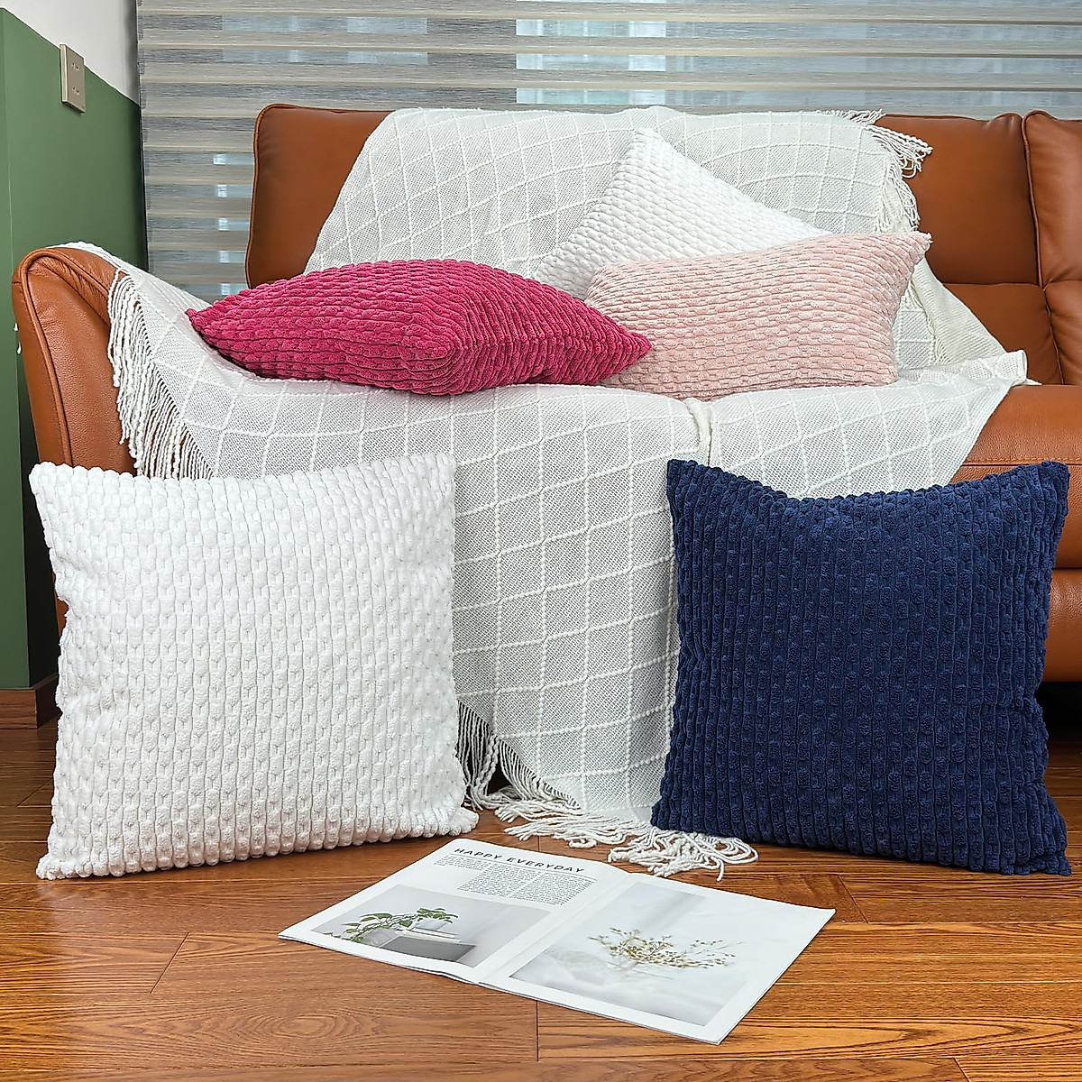 12x20 Throw Pillow Covers Set of 2, Decorative Boho Covers for Bed, Couch Fluffy Pillow Cover for Living Room, Neutral Home Décor Accent for Sofa - Navy Blue