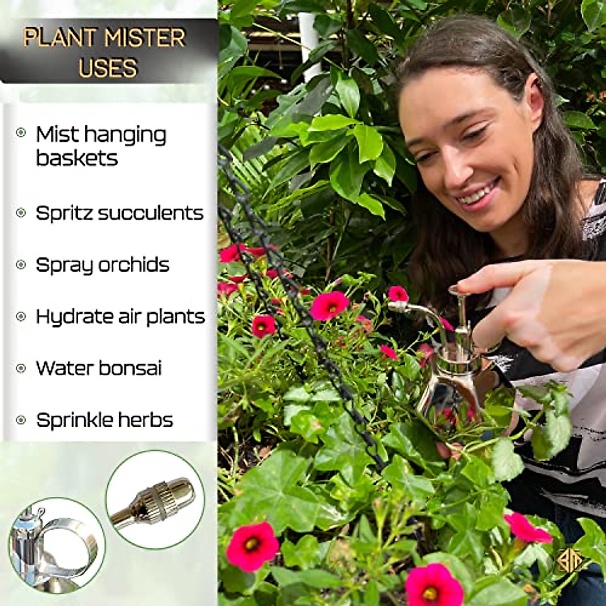 Stainless Steel Plant Mister Sprayer - metal plant mister spray bottle for succulents bonsai, air plants, indoor outdoor Silver spritzer pump for spraying moss orchid flowers herb gardens, terrariums