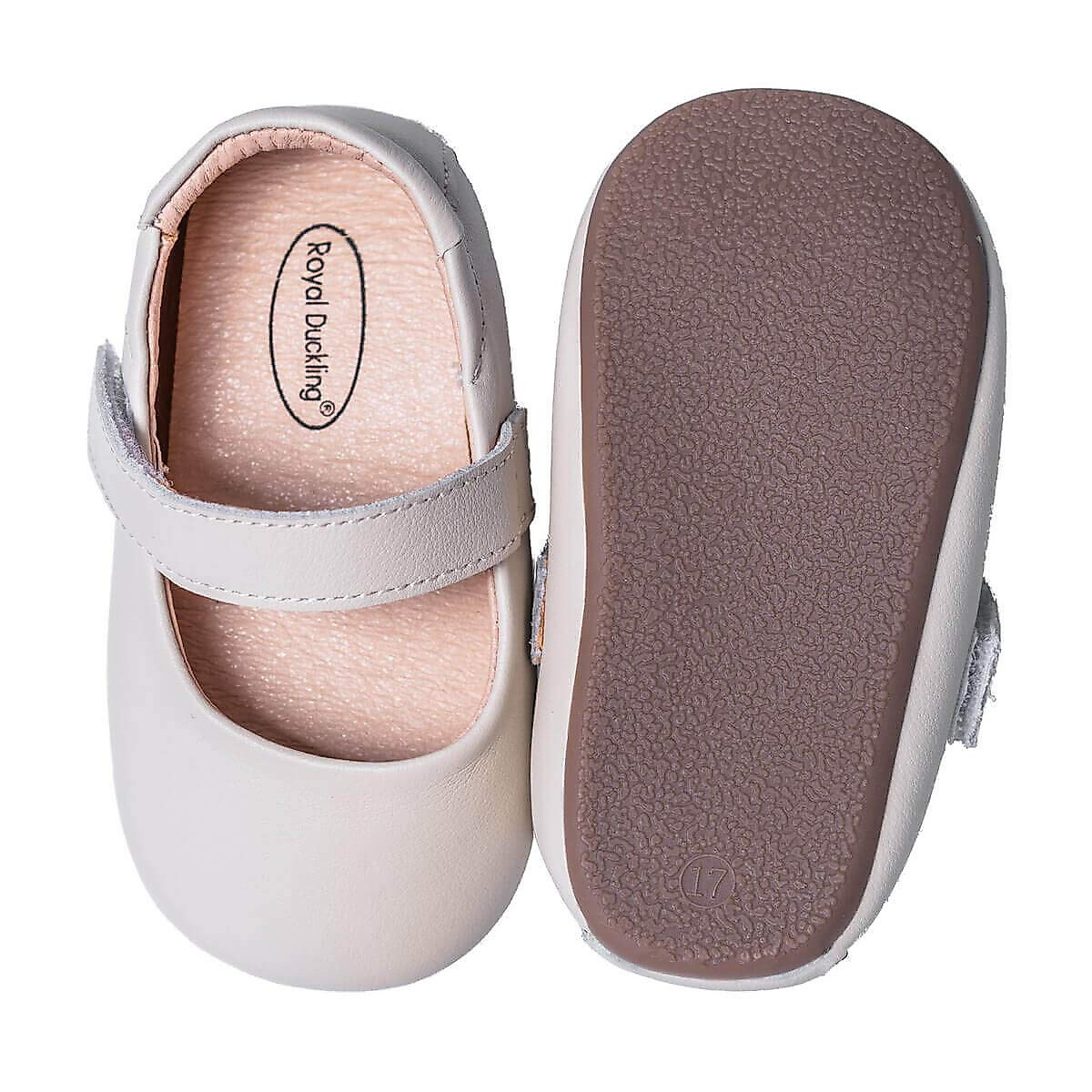 Mowoii Genuine Leather Baby Shoes for Girls Boys Infant Toddler Mary Jane Walking Shoes Prewalker Princess Wedding Dress Shoes Ballet Flats，Beige 12-18 Months