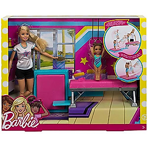 Barbie Gymnastic Dolls & Accessories, Flippin' Fun Gymnast Playset with 2 Dolls, Balance Beam & Flipping Dismount Action