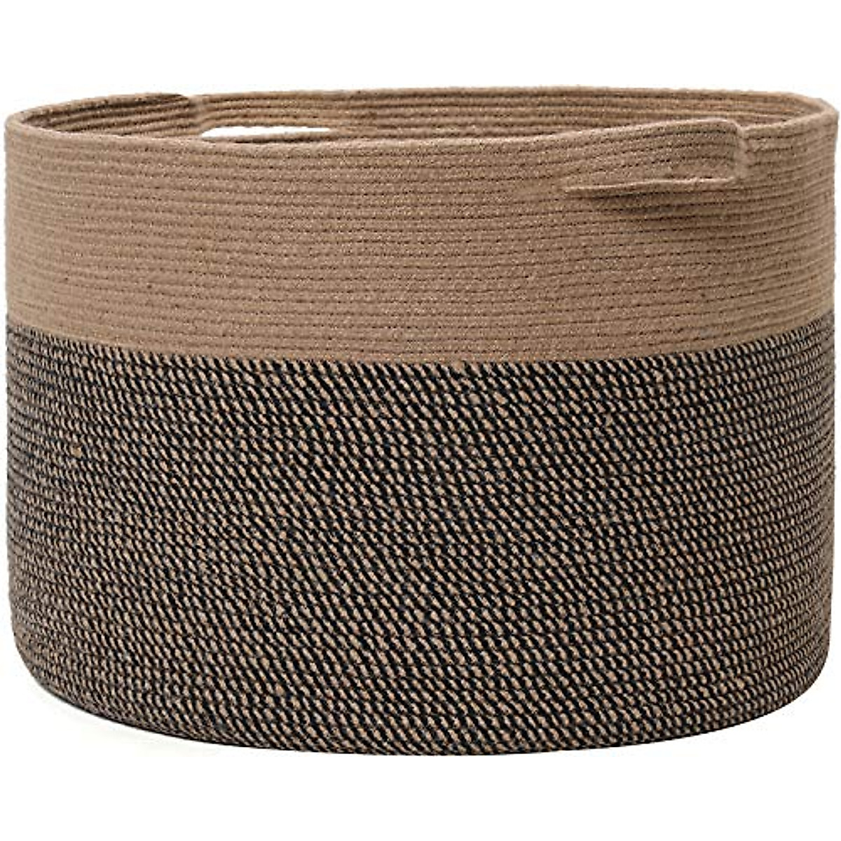 24" x 24" x 17" Max Size Large Cotton Rope Basket, Extra Large Storage Basket, Woven Laundry Hamper, Toy Storage Bin, for Blankets Clothes Toys Pillows in Living Room, Baby Nursery, Jute/Black Mix