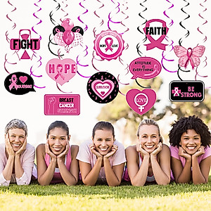 24 Pieces Breast Cancer Awareness Hanging Swirl Decorations Breast Cancer Party Ceiling Decor Pink Ribbon Faith Strength Courage for Charity Theme Party Favors