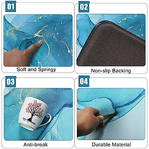 Sofort Kitchen Mat, Cushioned Anti Fatigue Kitchen Rug, Set of 2 Non Slip Waterproof Blue Marble Kitchen Mats for Floor, Comfort Standing Mats for Kitchen, Office, Sink, Laundry