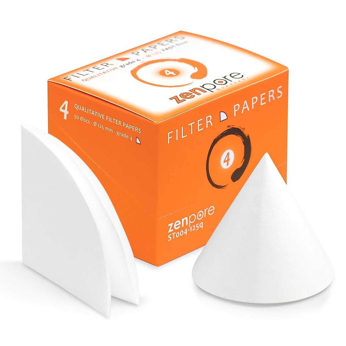 Qualitative Filter Paper 15 cm Quadrant Folded Filter Paper, Qualitative Grade 4 - ZENPORE Fast Flow 150 mm (50 Discs)