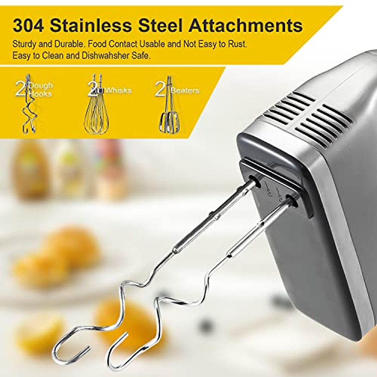 Electric Hand Mixer, Upgraded 9-Speed 400W Kitchen Handheld Mixer with Digital Screen, Hand Mixer with 6 Stainless Steel Accessories, Slow Start Electric Mixer with Turbo for Whipping Mixing Cookies, Brownies, Cakes, Dough Batters
