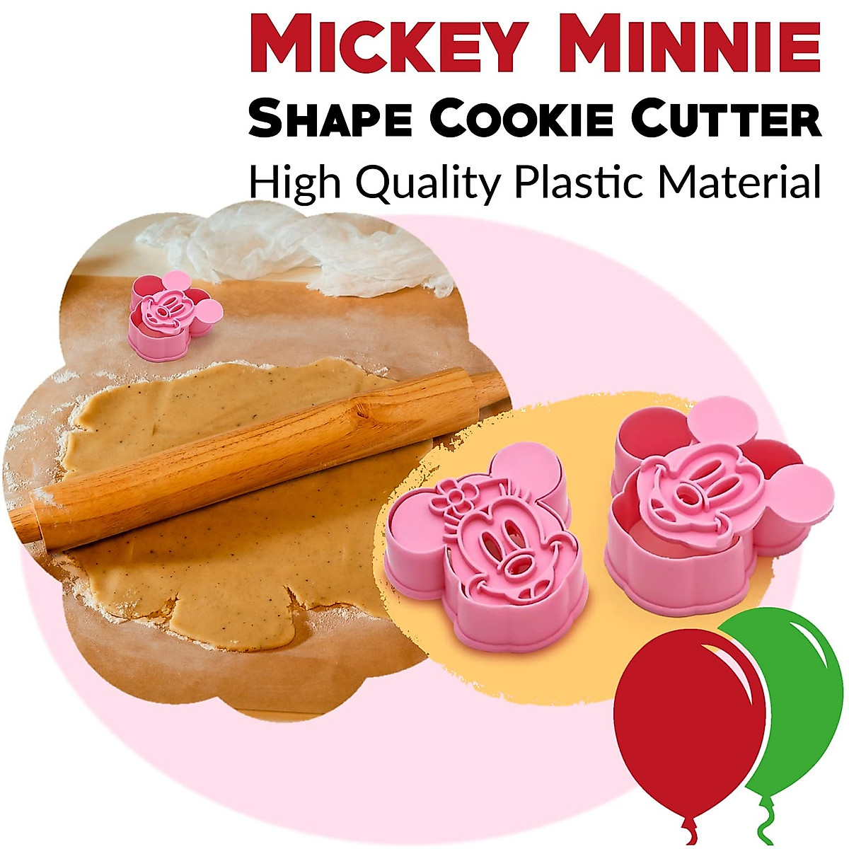 Mickey Minnie Shape Cookie Cutter Mold Set Cookie Cutters for Baking Stamps 2.2" ear to ear, 1.5" mid-face, 1.6" height. 0.8" thick - with a small Pipette Squeeze Dropper
