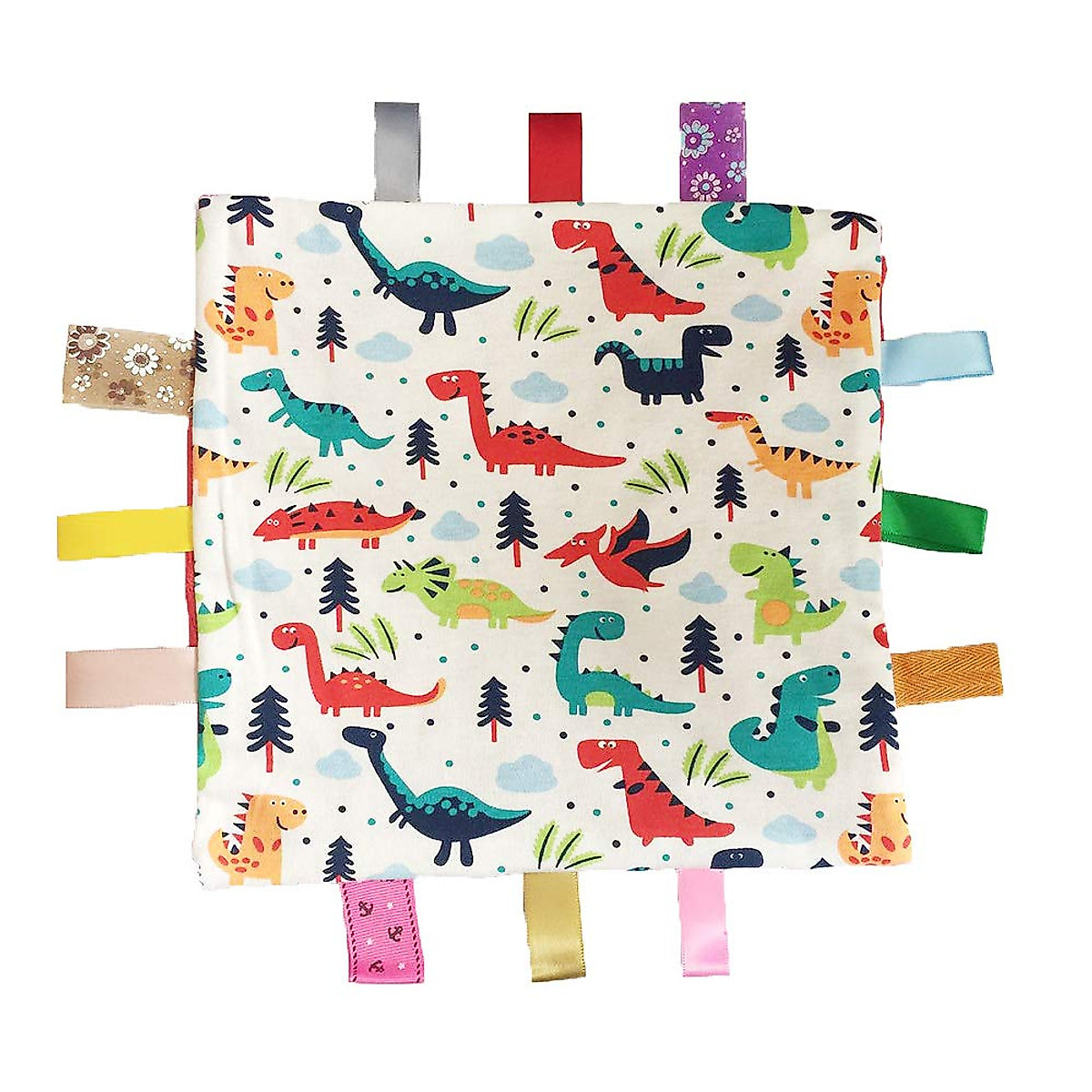 FOMUNI Baby Soft Touch Comforter Blanket with Tags,12x12 inch Taggie Comforter,Comfort Security Blanket Gift for Toddler Child Kids,Dinosaur Comforter Blanket-Large Size,BJ004R-L