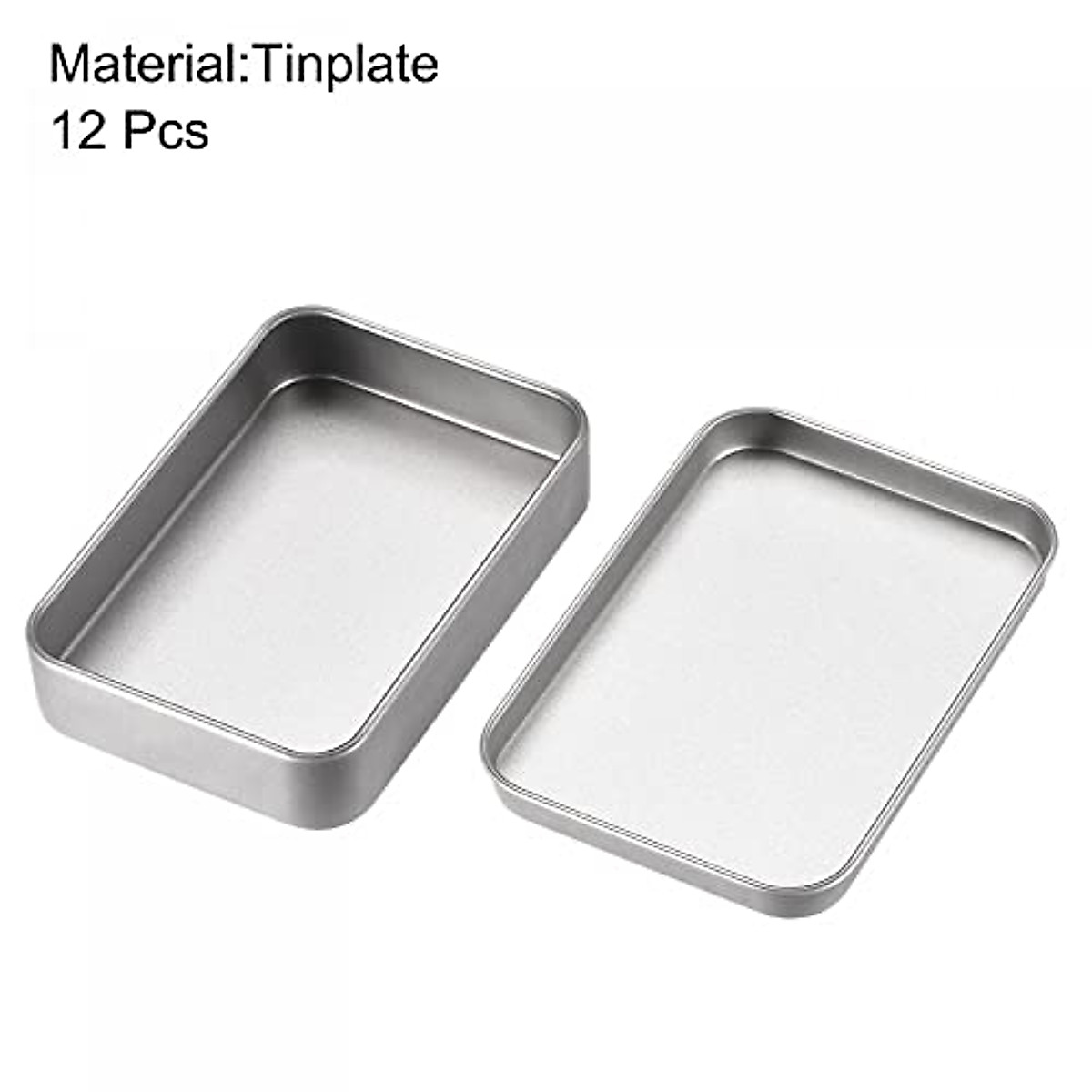 uxcell Metal Tin Box, 12pcs 3.43" x 2.36" x 0.71" Rectangular Empty Tinplate Storage Containers with Lids, Silver Tone