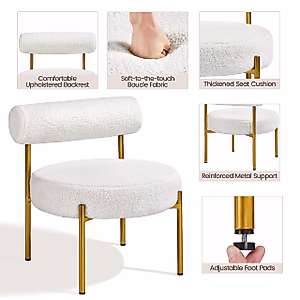Yaheetech Boucle Accent Chair, Modern Tufted Vanity Chair, Cozy Sherpa Barrel Chair with Gold Legs, Club Chair for Living Room Bedroom Vanity Room Home Office, White