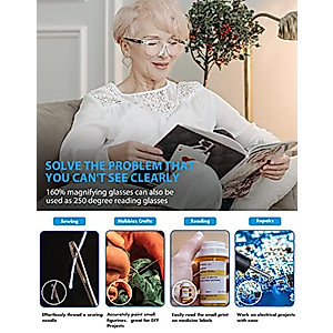 OKH 160% Magnifying Glasses Wearable Magnifier Hands-Free for Close Work Reading Sewing Hobby Craft, Light Weight(Non Lights, 1Pack)