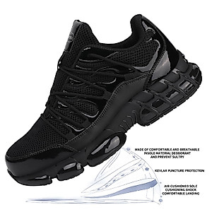 Steel Toe Shoes for Men Women Composite Toe Sneakers Safety Work Lightweight Comfortable Air Cushion Black Wide Utility Indestructible Industrial Construction Zapatos de seguridad para Hombres Mujer