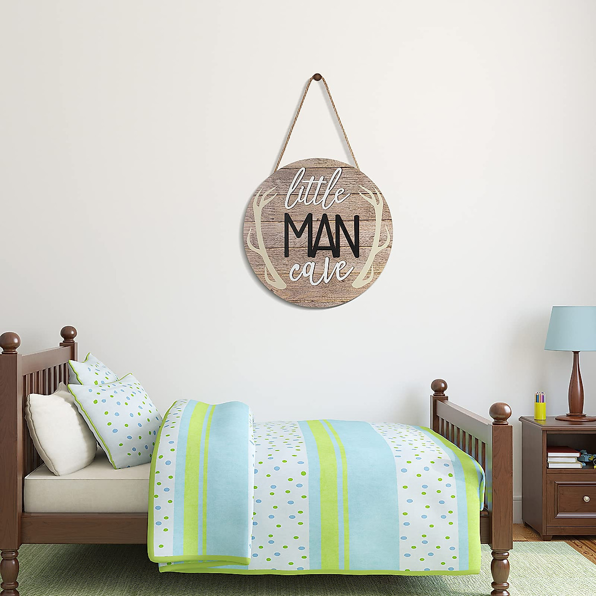 Blulu Little Man Cave Sign 12 x 12 Inch Little Man Cave Decoration for Nursery Wooden Wall Room Wall Decor Rustic Round Wood Sign Decor