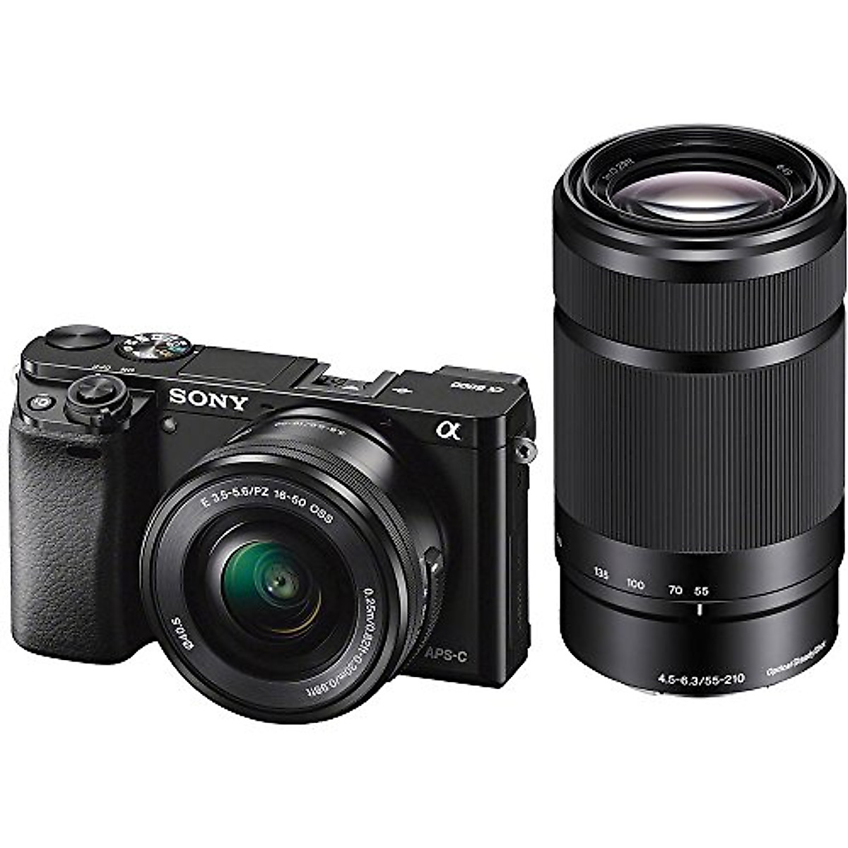 Sony Alpha a6000 Mirrorless Camera with 16-50mm and 55-210mm Lenses ILCE6000Y/B with Soft Bag, 64GB Memory Card, Card Reader, Plus Essential Accessories