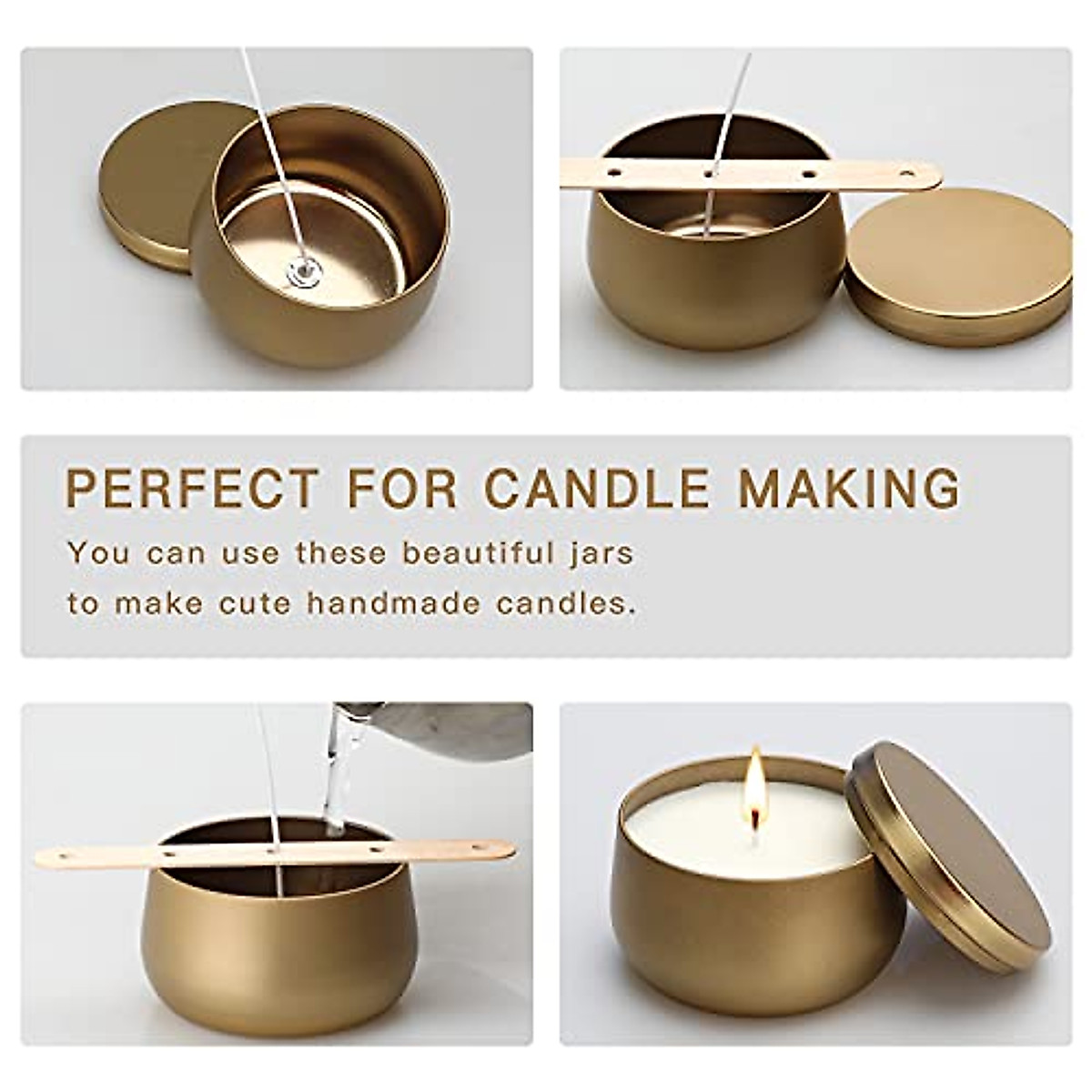 Candle Tin Cans 24 Pieces,Candle Containers Candle Jars with Lids, 8 oz, for Candles Making, Arts & Crafts, Storage, and Gifts, Golden