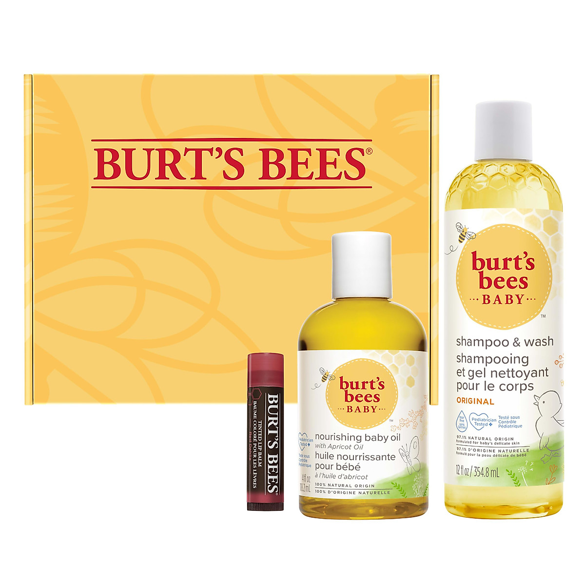Burt's Bees Baby and Mom Gift Set with Nourishing Baby Oil, Original Baby Shampoo and Wash, and 100% Natural Origin Tinted Lip Balm, Red Dahlia