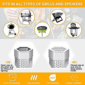 4 Pcs Pellet Smoker Tube 6 Inches Stainless Steel Perforated BBQ Wood Pellet Tube Smoker with 8 Hooks and 4 Brushes for Cold/hot Smoking Cheese, Pork, Fish, Nuts, Beef