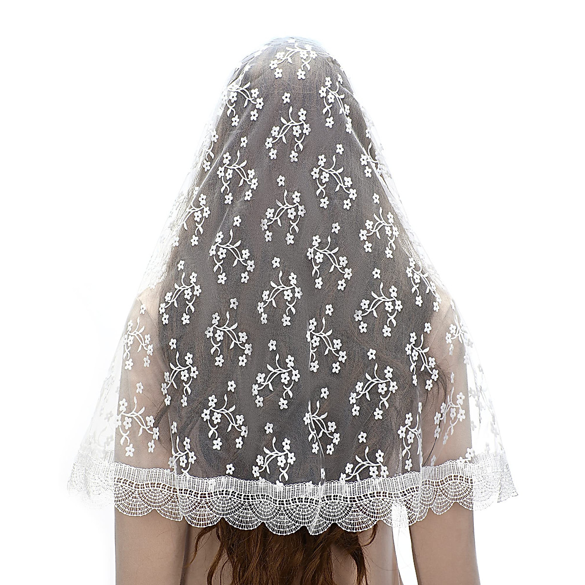 Mantveil Catholic Church Mantilla Veil Religious Christian Mass Veil Spanish Chapel Lace Veil for Women (White)