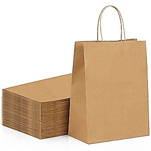 NYMVP Brown Paper Bags, 50Pcs Paper Bags with Handles 8x4.25x10.5 Gift Bags Bulk, Paper Shopping Bags, Kraft Bags, Party Favor Bags, Business Bags, Boutique Bags