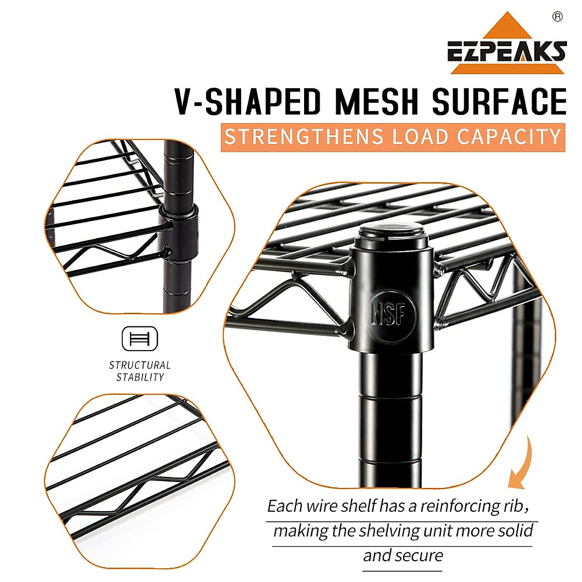 EZPEAKS 3-Shelf Shelving Unit with 3-Shelf Liners, Adjustable Rack, Steel Wire Shelves, Shelving Units and Storage for Kitchen and Garage (36W x 16D x 36H) Black