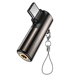 MOSWAG USB C to 3.5mm Jack Type C Headphone Adapter Right Angled Aux Mic Audio Dongle Zinc Alloy Headphone Adapter Compatible with iPhone 15 Plus Samsung Galaxy S23 S22,Huawei P50/40,Mate 40/30