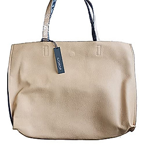 ilishop Stylish Tote Bag Reversible Shoulder Handbag with Coin Purse for Women (Black-khaki)