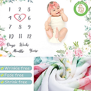 Baby Monthly Milestone Blanket - Personalized Newborn Growth Chart - Customized Soft Fleece Photography Background - Includes Premium Heart, Frame and Pink Bow Headband. 60" X 40"