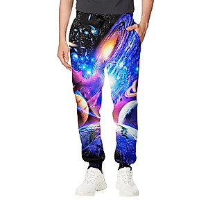 Goodstoworld Cool Galaxy Graphic Sweatpants Men Women 3D Joggers Funny Pants Men Rave Clothes Jogging Trousers with Drawstring Pockets XL