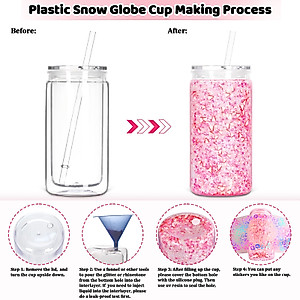 Tswofia 8 Pack plastic Snow Globe Tumbler, 16 Oz Double Wall Plastic Can with Lid and Straw, Plastic Mason Jar Mug for Snow Globe Glitter DIY Gift (Clear)
