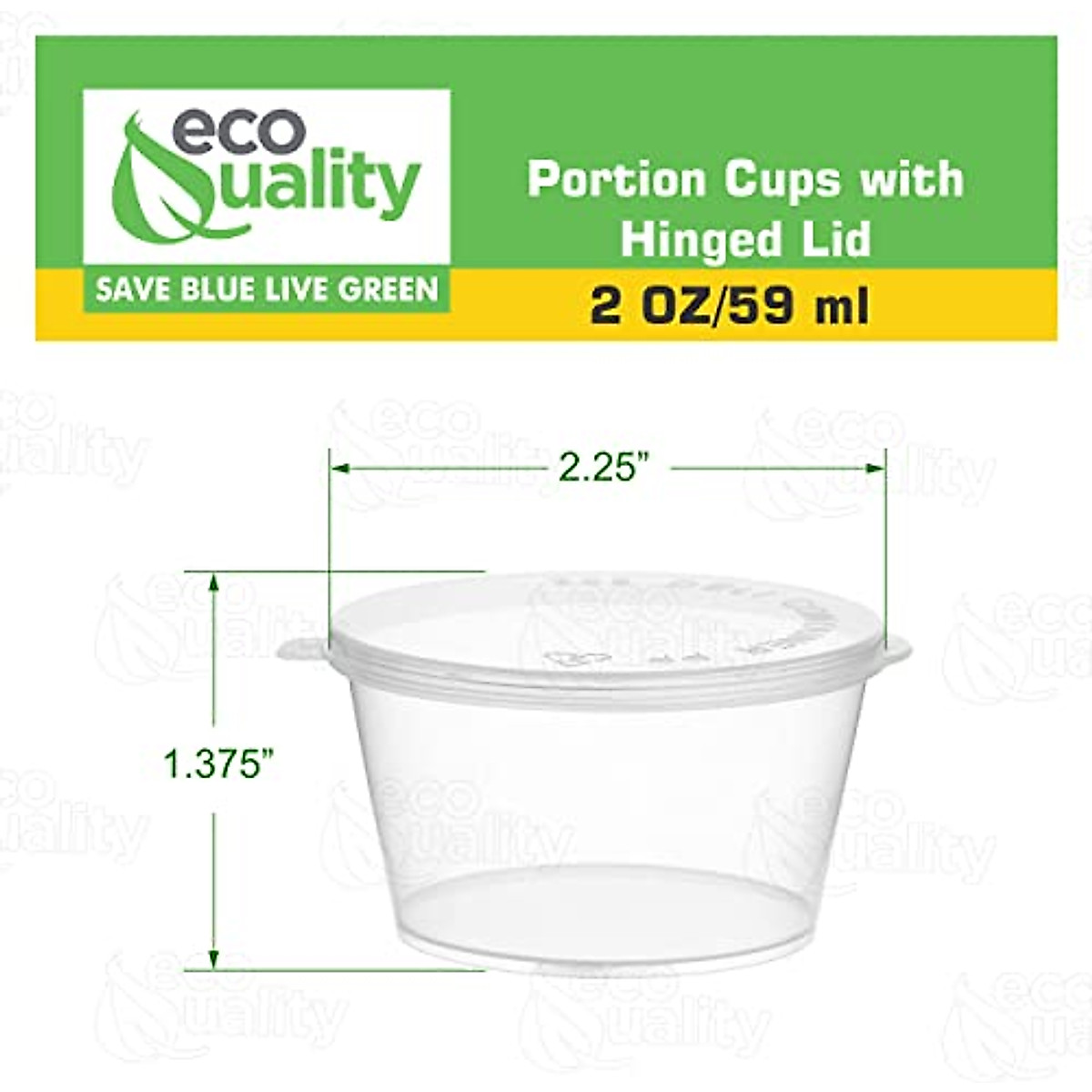 EcoQuality [100 PACK 2 Oz Leak Proof Plastic Condiment Souffle Containers with Attached Lids - Portion Cup with Hinged Lid Perfect For Sauces, Samples, Slime, Jello Shot, Food Storage & More!