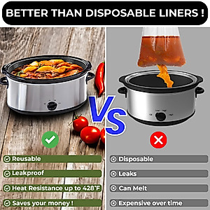 Silicone Slow Cooker Liners for 7-8QT CrockPot and other Oval Slow Cookers - Silicone Crock Pot Liners for 7-8 Quart Crock Pots - Reusable, Leakproof & Food-Grade Silicone Crock Pot Inserts - (Black)